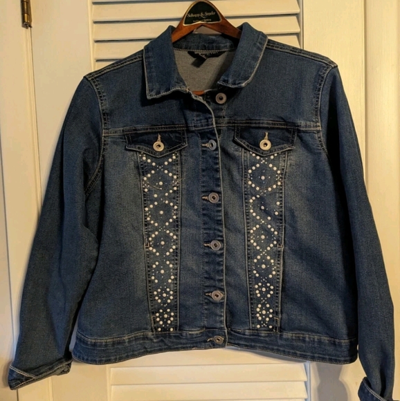 Baccini | Jackets & Coats | Baccini Large Jean Denim Jacket Pearls ...